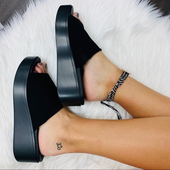Shoes | Black Stretch Platform Sandal | Poshmark